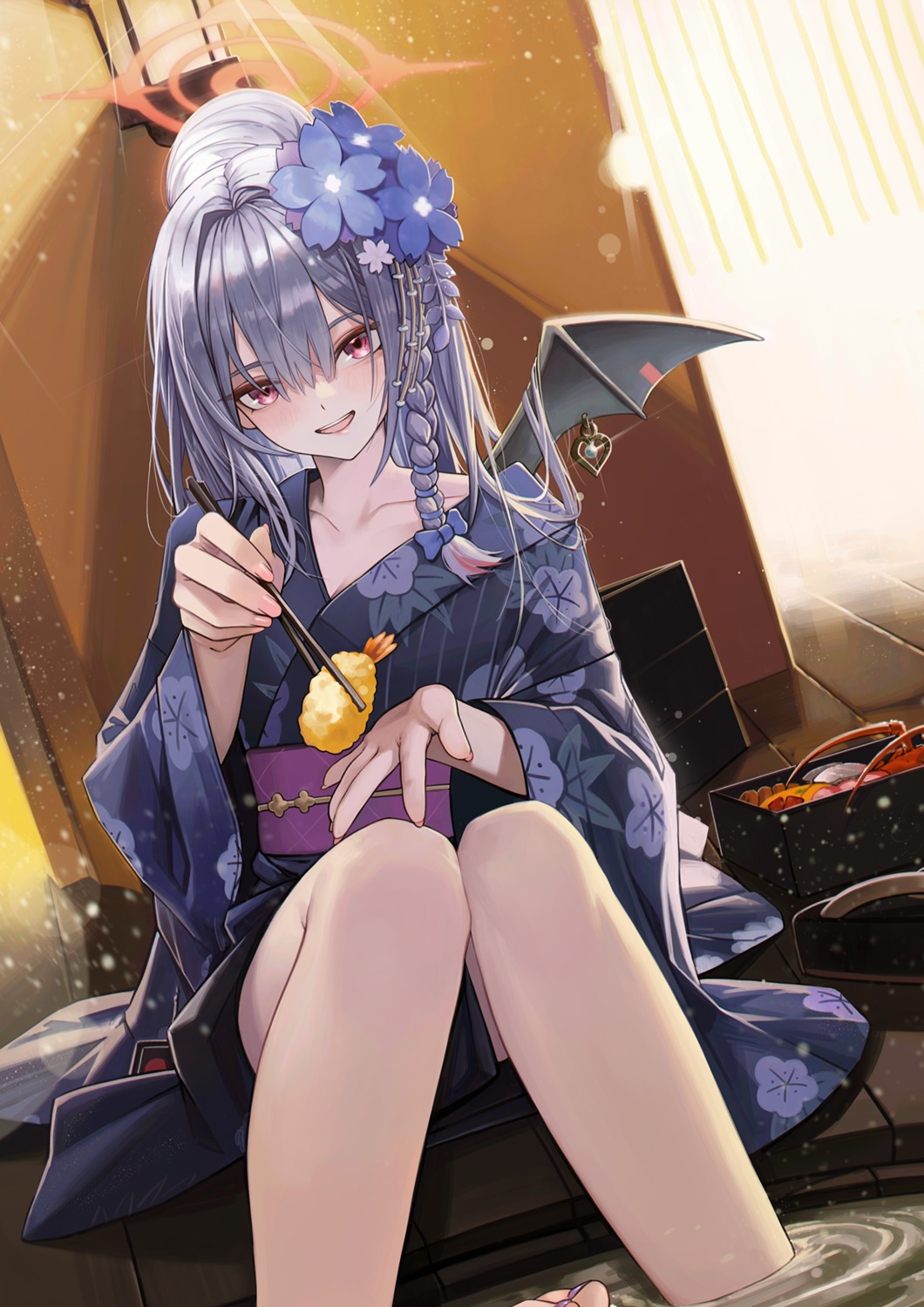 anizi blue archive kurodate haruna devil halo onsen wet wings yukata | #1136881 | yande.re